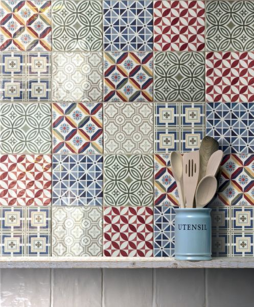 Country Patchwork 13,2x13,2 cm, carrelage mural, faïence Brillante