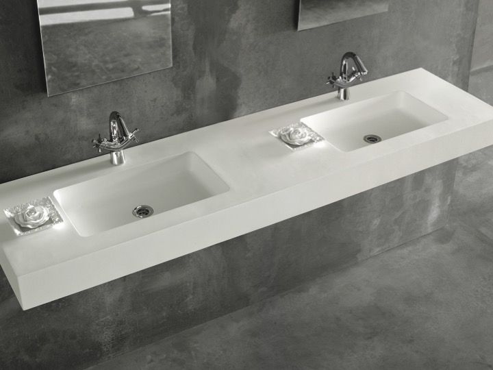 Plan vasque double, 50 x 120 cm, en résine minérale Solid Surface type ...