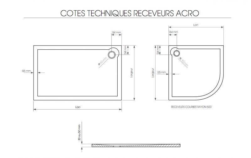 Receveurs de douches Acrylique - 70-75-80-90 x 100, bac de douche ...