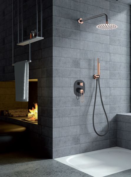 Inbouwdouche, mengkraan, ronde regenhoes Ø 25 cm - RIOJA BLACK OR ROSE