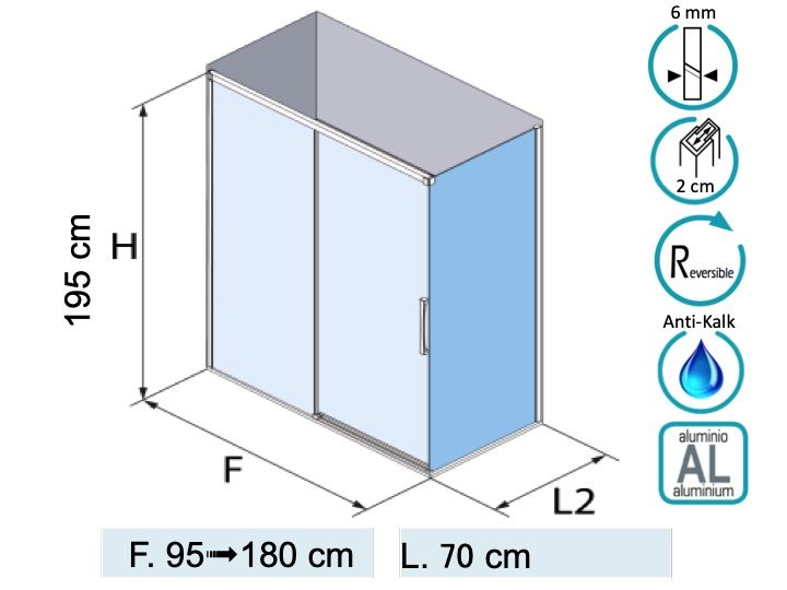 Porte de douche coulissante, avec un retour fixe en angle 70 cm - HIT ...